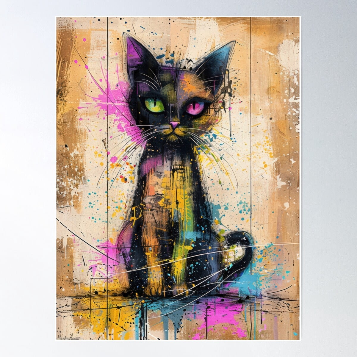 Abstract Splatter Cat With Heterochromatic Eyes Poster Wall Art, Modern ...