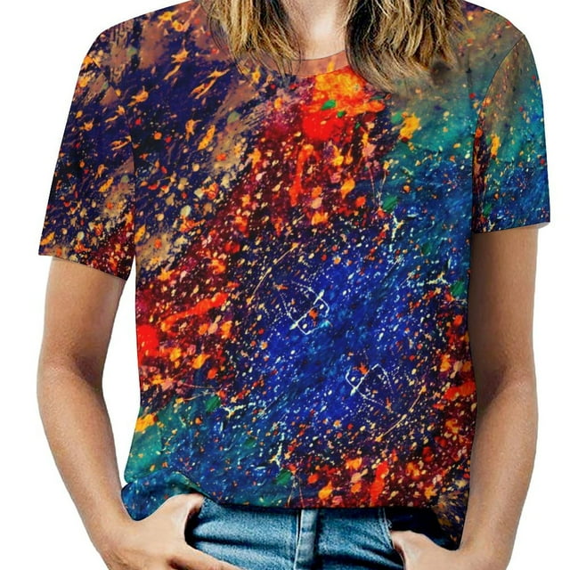 Abstract Splatter Paint T-Shirt Black and Green Harajuku T Shirts Short ...