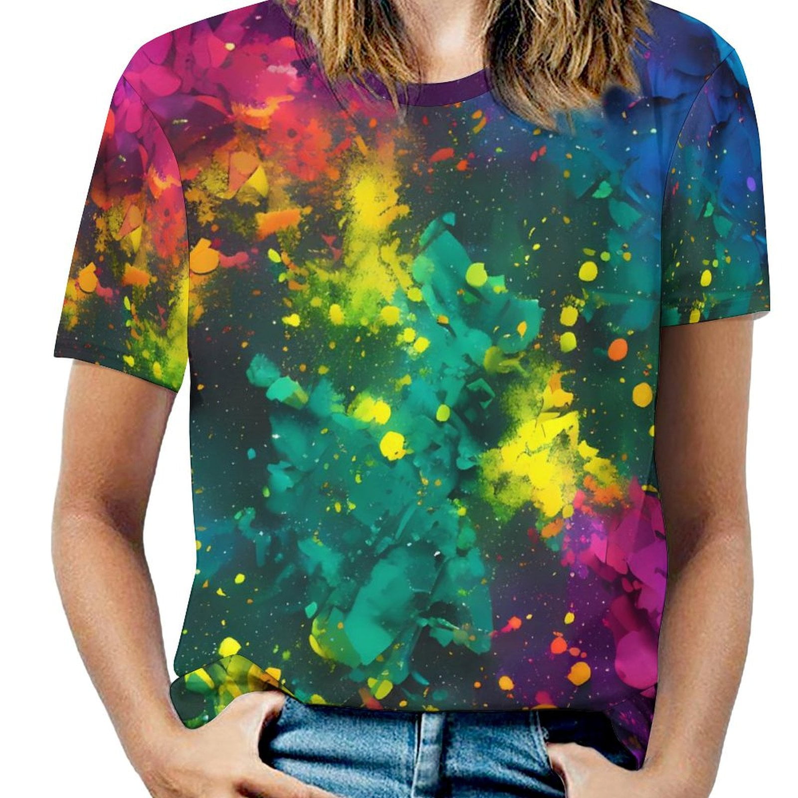 Abstract Splatter Paint T-Shirt Black and Green Harajuku T Shirts Short Sleeve Street Fashion ...