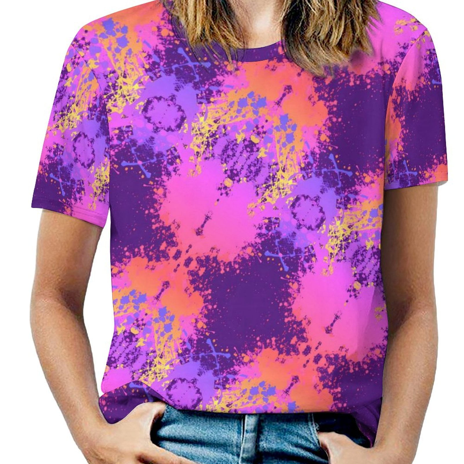 Abstract Splatter Paint T-Shirt Black and Green Harajuku T Shirts Short ...