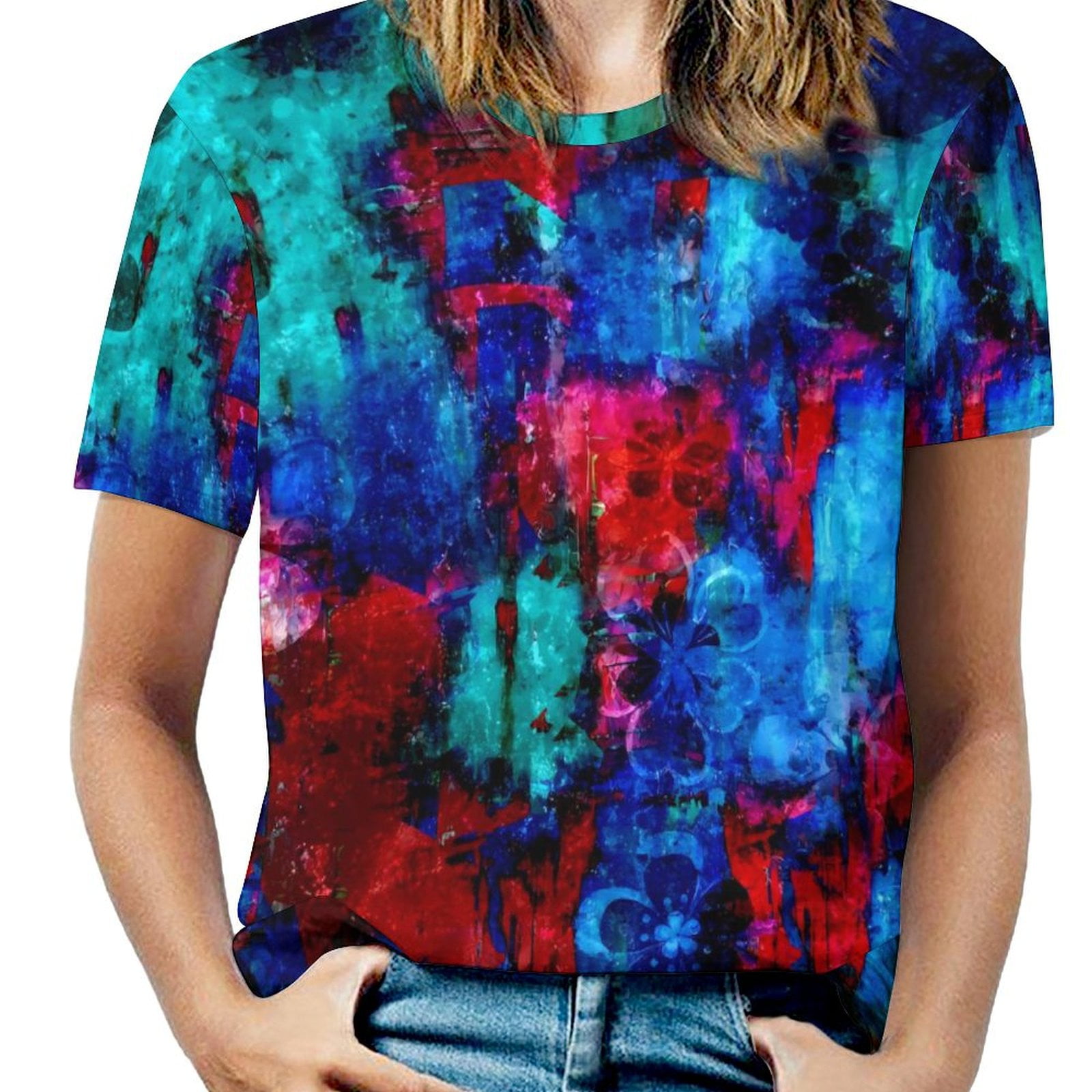 Abstract Splatter Paint T-Shirt Black and Green Harajuku T Shirts Short Sleeve Street Fashion ...