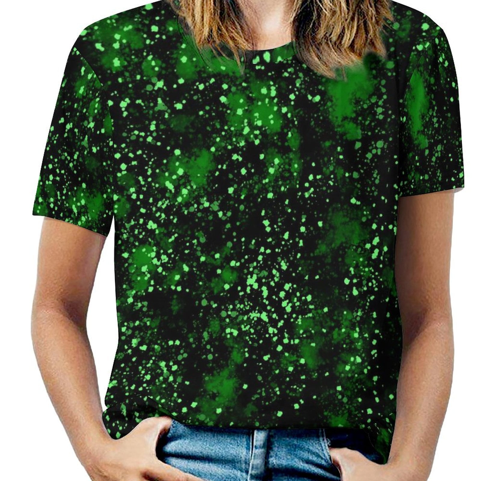 Abstract Splatter Paint T-Shirt Black and Green Harajuku T Shirts Short ...