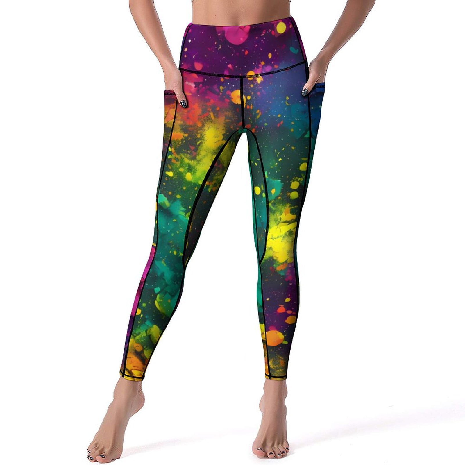Abstract Splatter Yoga Pants Sexy Galaxy Art Print Design Leggings High ...