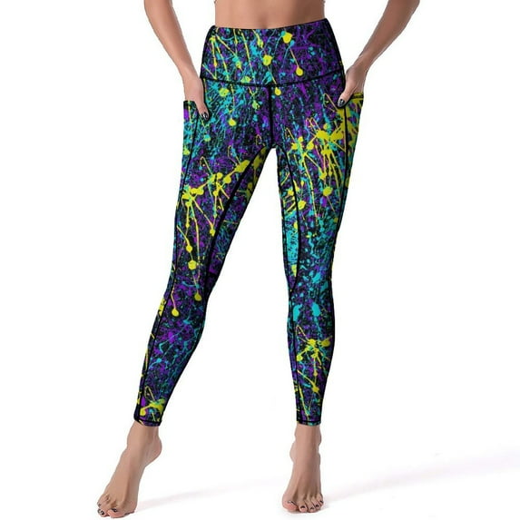 Abstract Splatter Yoga Pants Sexy Galaxy Art Print Design Leggings High ...