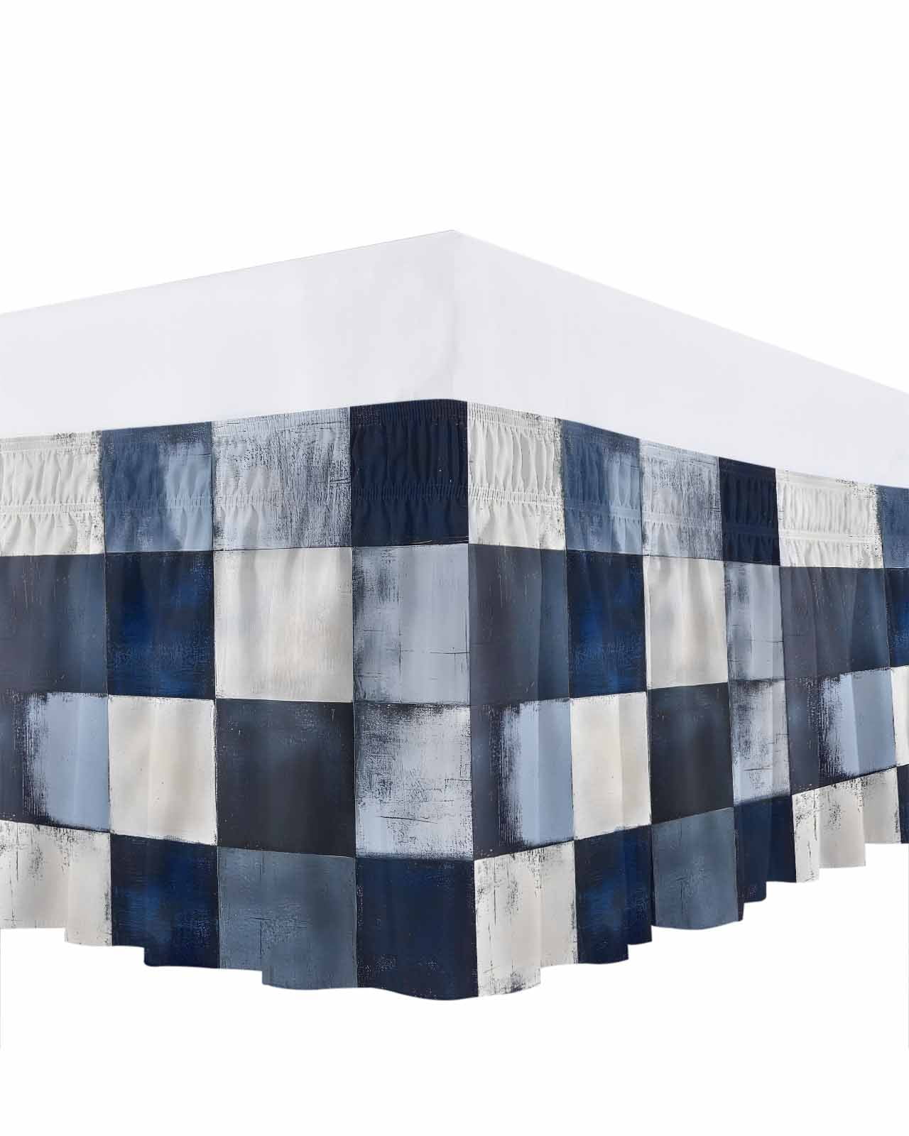 Abstract Splicing Bed Skirt Queen Size 18" Drop Retro Blue White ...