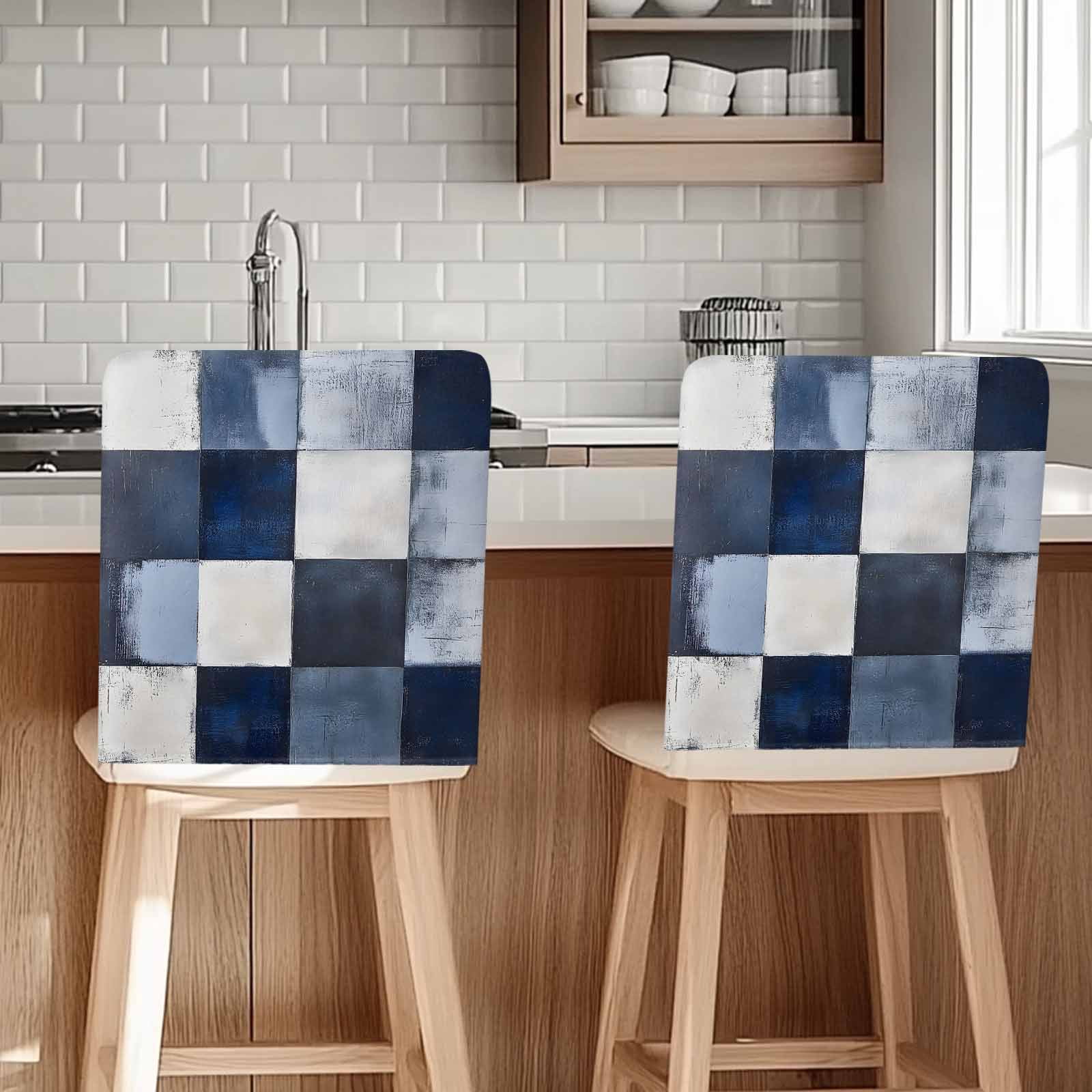 Abstract Splicing Chair Covers Set of 4 Retro Blue White Watercolor ...