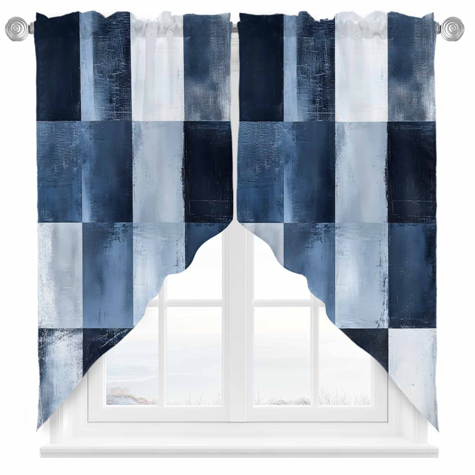Abstract Splicing Plaid Swag Valances for Windows 2 Pack Watercolor ...