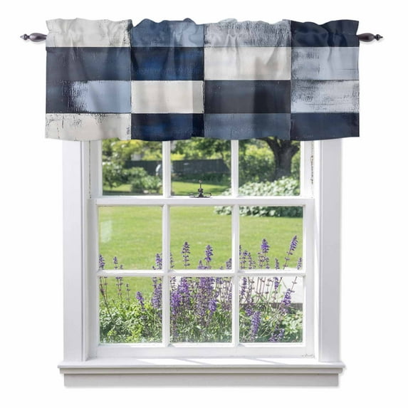 Abstract Splicing Valances for Windows, Retro Blue White Watercolor ...