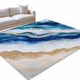 Abstract Spray Area Rugs 5x8ft Gold White Blue Ocean Oil Painting Style ...