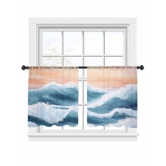 Abstract Spray Sheer Curtains 2 Panels Set Waves Orange Blue White ...