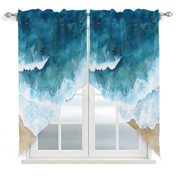 Abstract Spray Swag Curtain Valance for Window 2 Panels Blue Waves ...
