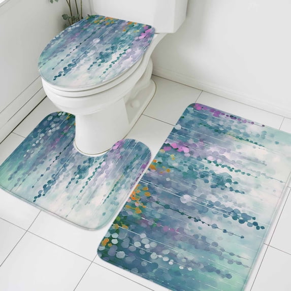 Abstract Spring Bathroom Rugs Set Green Flowers Plants Oil Painting Non ...