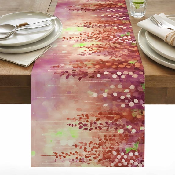 Abstract Spring Cotton Linen Table Runner Red Flowers Plants Oil ...