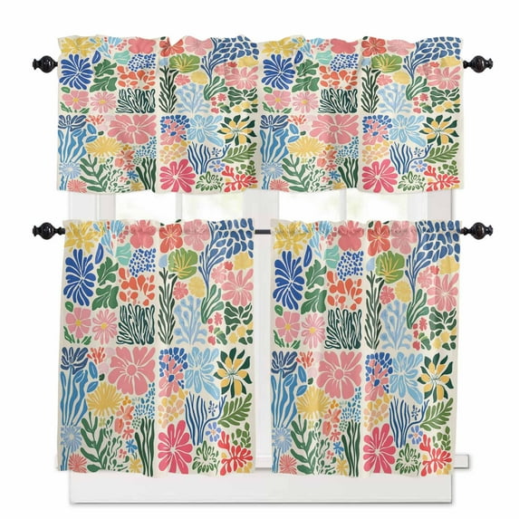 Abstract Spring Flower Kitchen Curtains Valances and Tiers Set of 3 ...