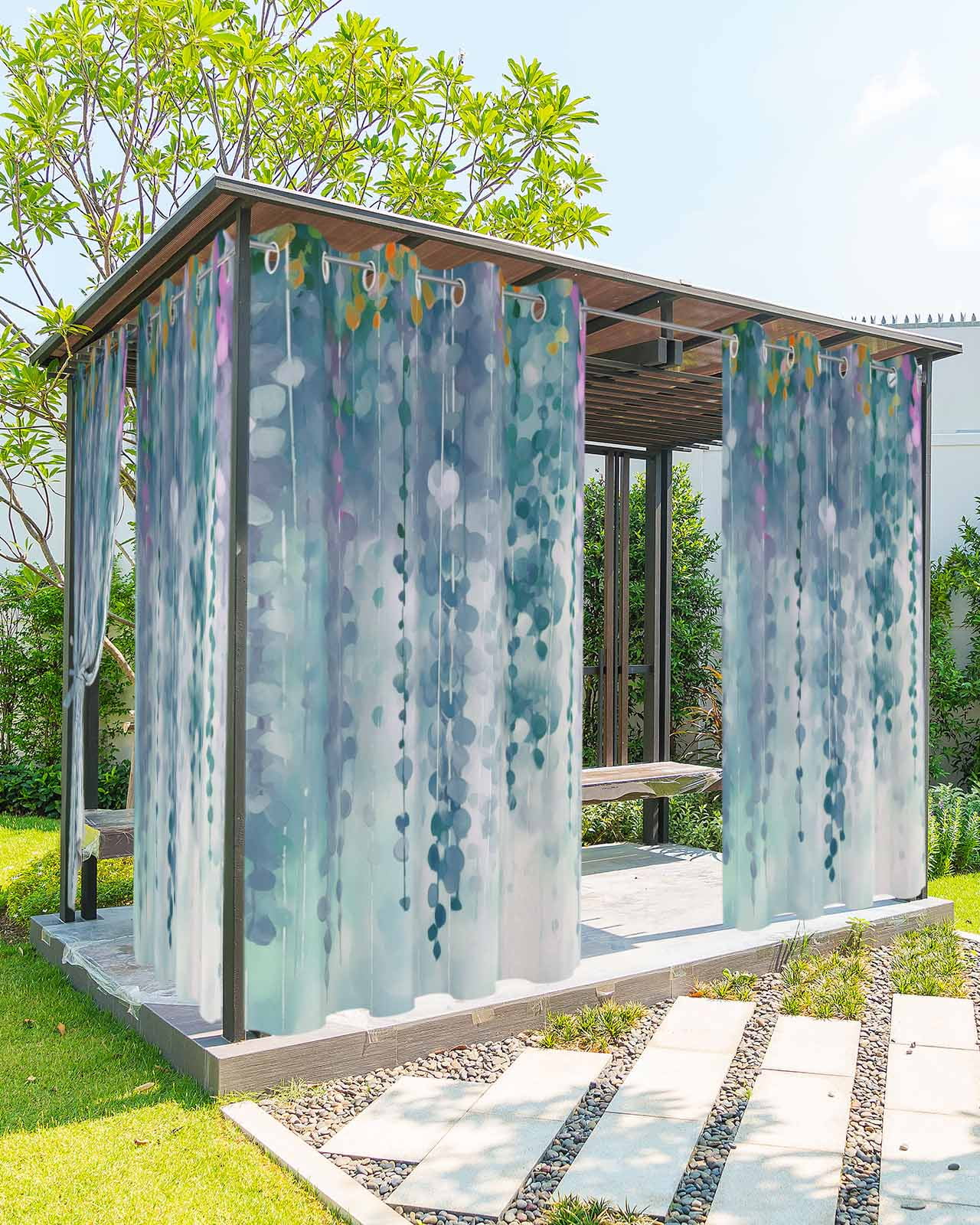 Abstract Spring Outdoor Curtains for Patio, Green Flowers Plants Oil ...