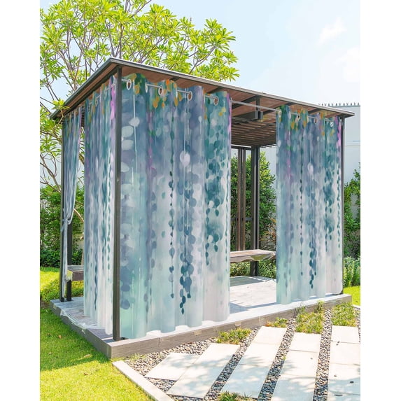 Abstract Spring Outdoor Curtains for Patio, Green Flowers Plants Oil ...