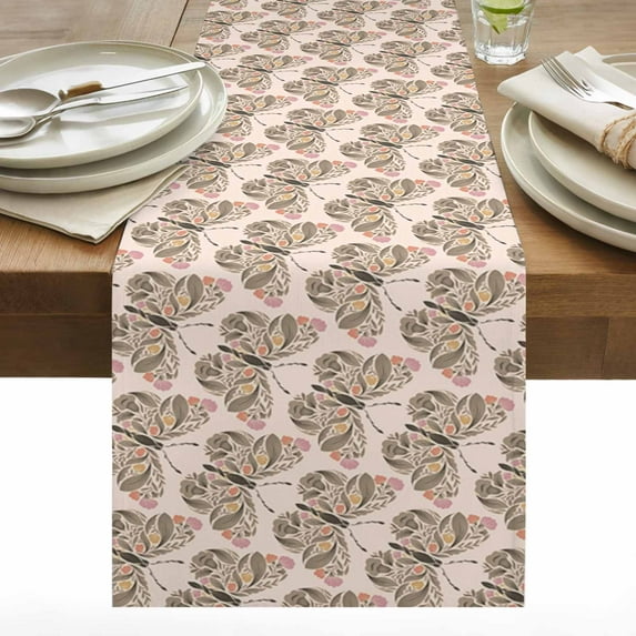 Abstract Spring Table Runner 13x60 inch Pink Floral Butterfly Flowers ...