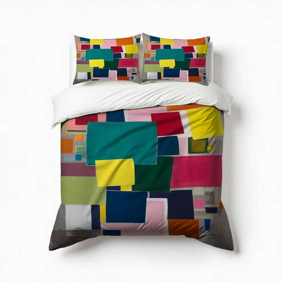 Abstract Square Art Bedding Set 3 Pcs Soft Microfiber Quilt Cover For ...