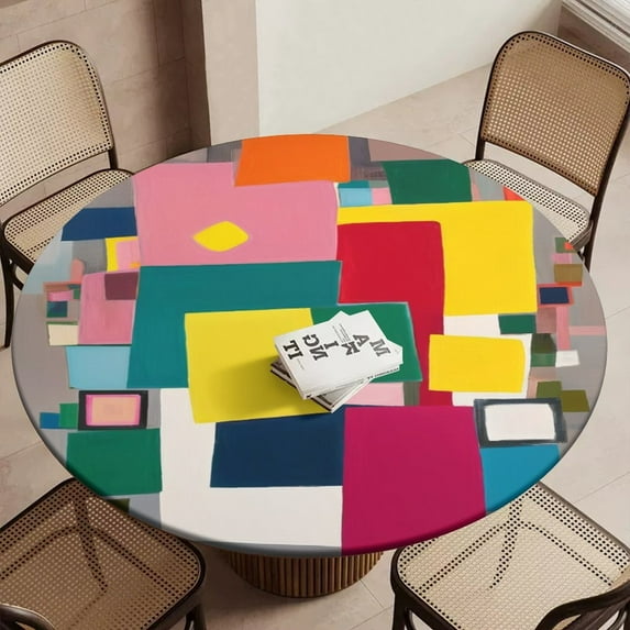 Abstract Square Art Round Table Cover Kitchen Printed Waterproof ...