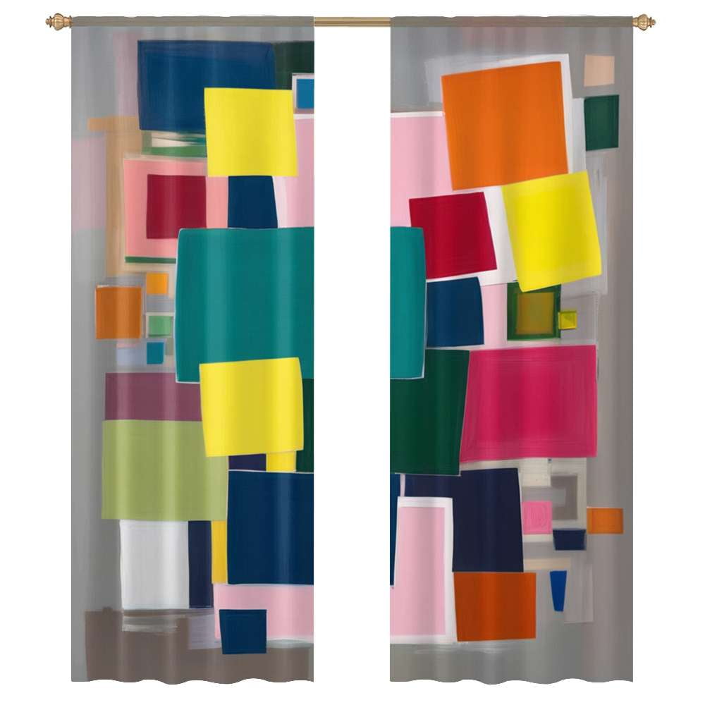 Abstract Square Art Tulle Curtains For Living Room Chiffon Sheer Voile ...