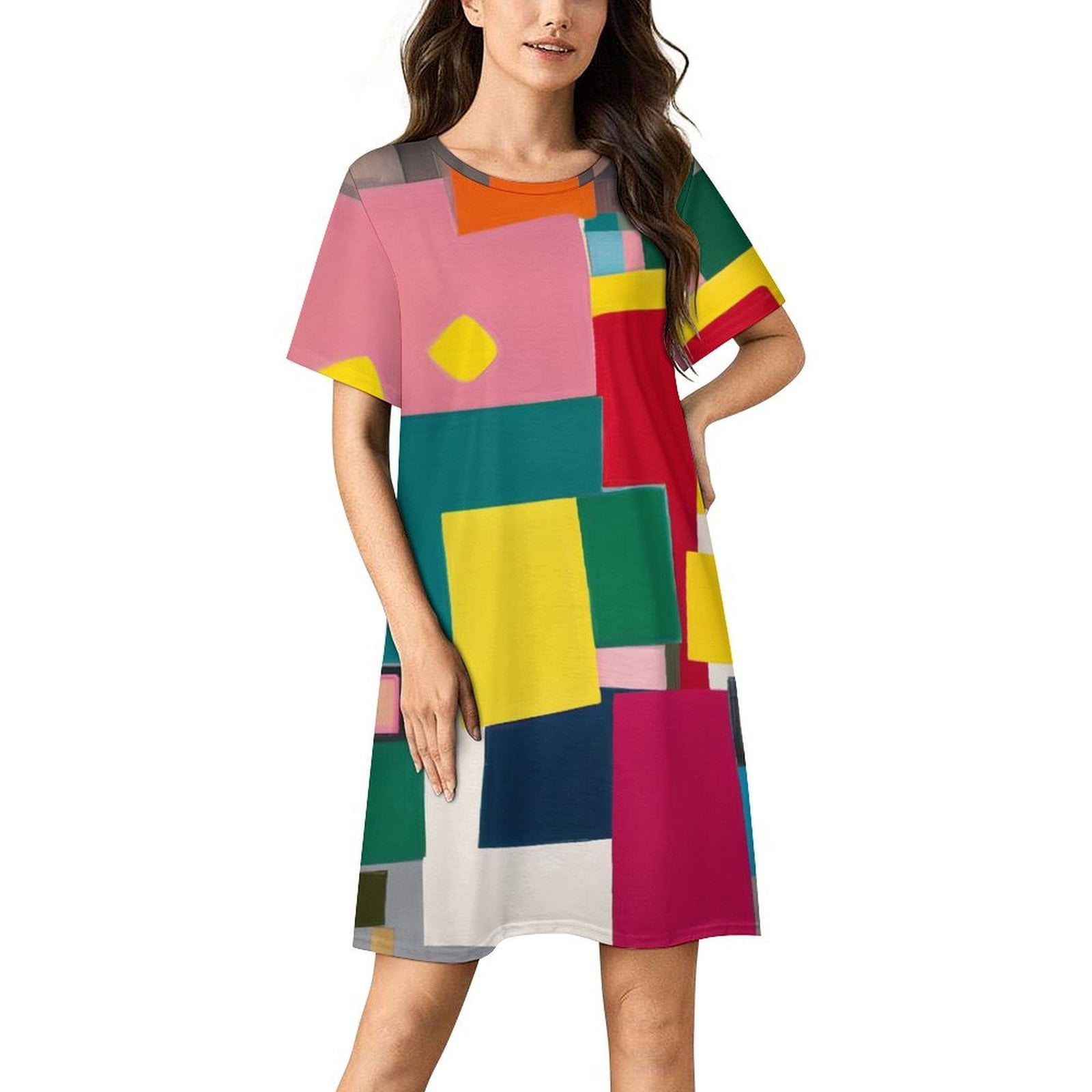 Abstract Square Art Women Nightgown Sleepwear Short Sleeves For ...