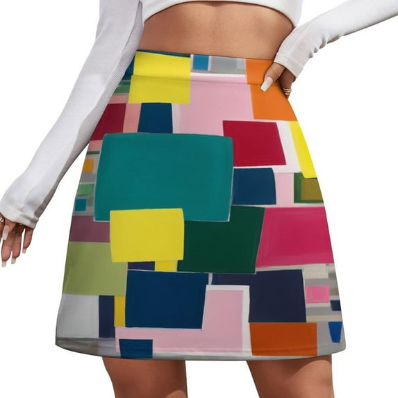 Abstract Square Art Women's High Waist Skirt Stretchy Casual Mini Skirt ...