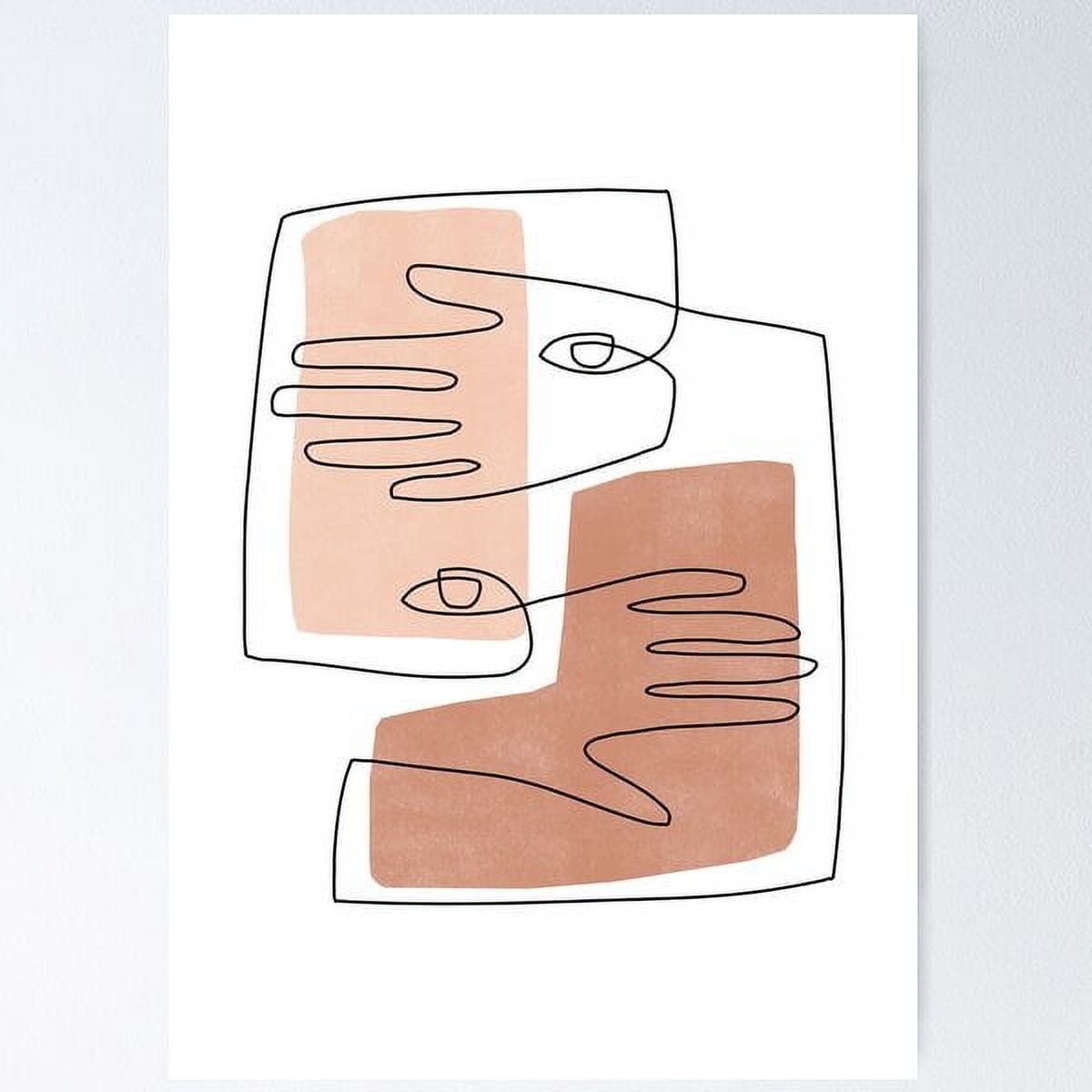 Abstract Square Face And Hands Line Art Ii Poster Wall Art, Modern Wall ...