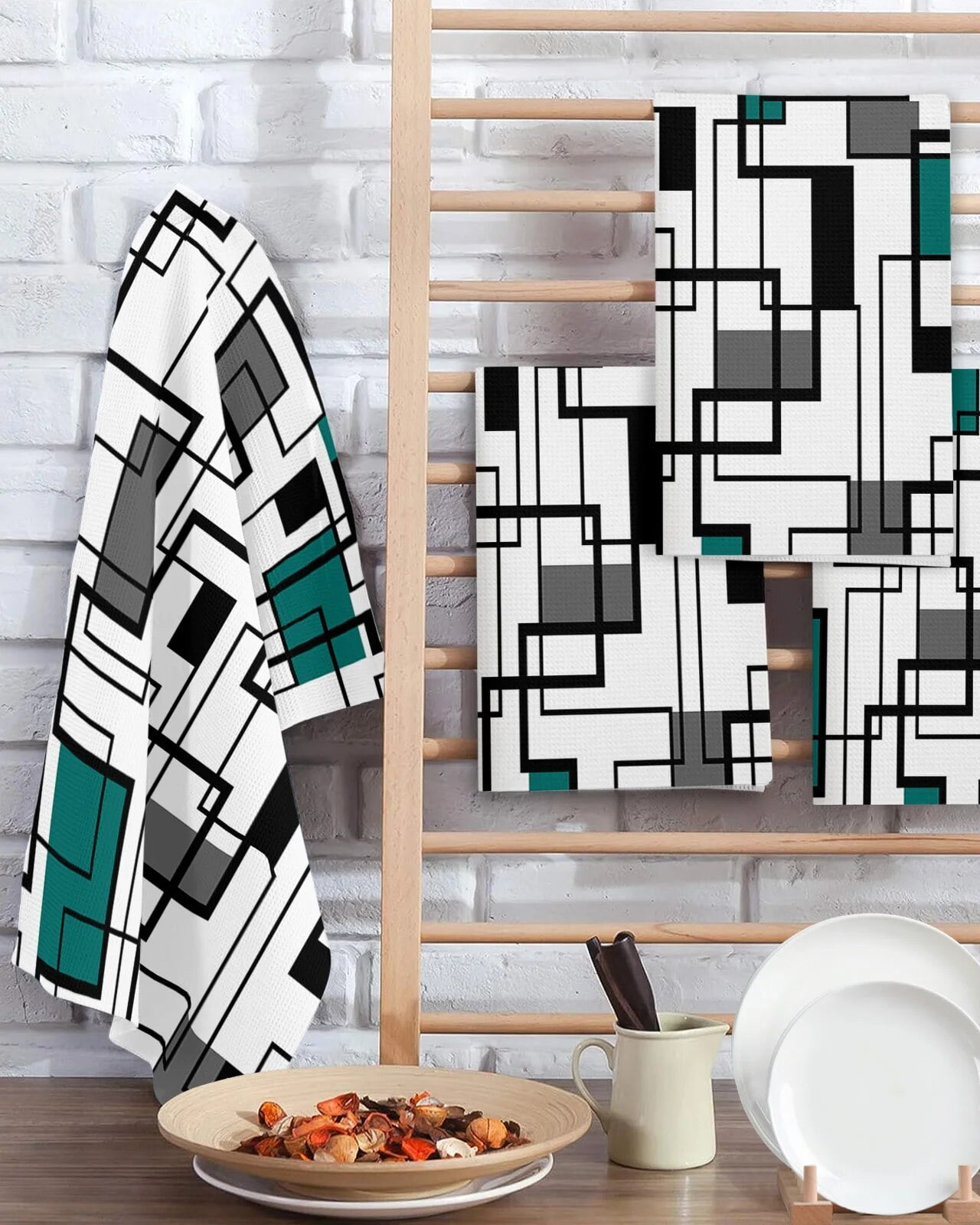 Abstract Square Modern Art Duck Green Tea Towels Absorption Walf Checks ...