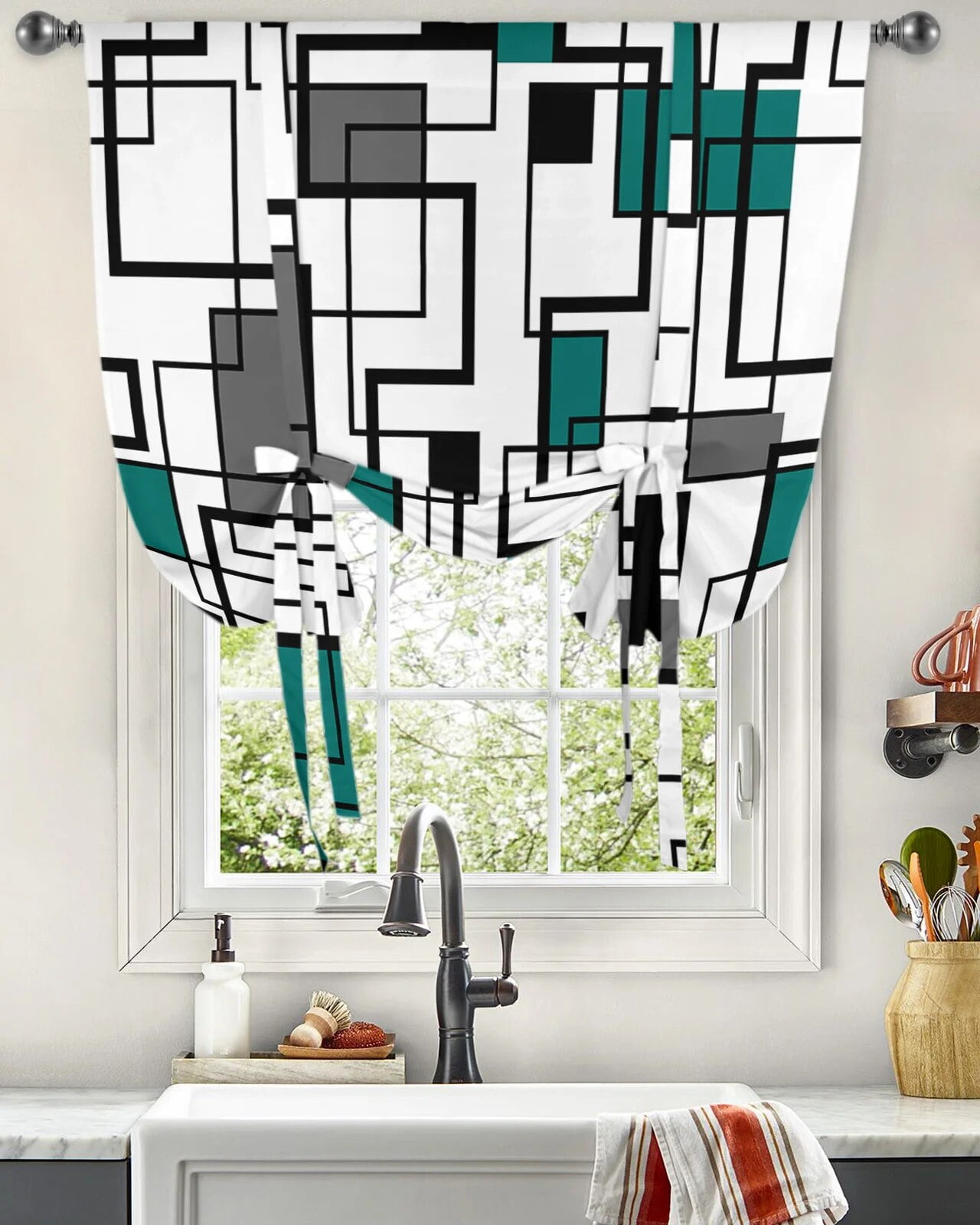 Abstract Square Modern Art Duck Green Curtains for Living Room Bedroom ...