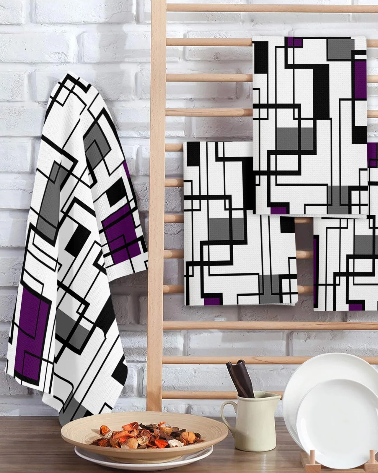 Abstract Square Modern Art Purple 40*60cm Tea Towels Absorption Walf ...