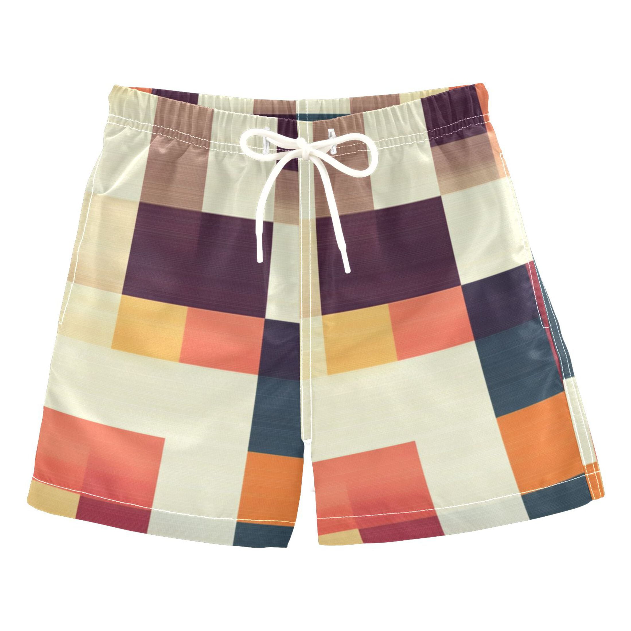 Abstract Square Pattern Boys Swim Trunks Quick Dry Boy Swim Shorts for ...