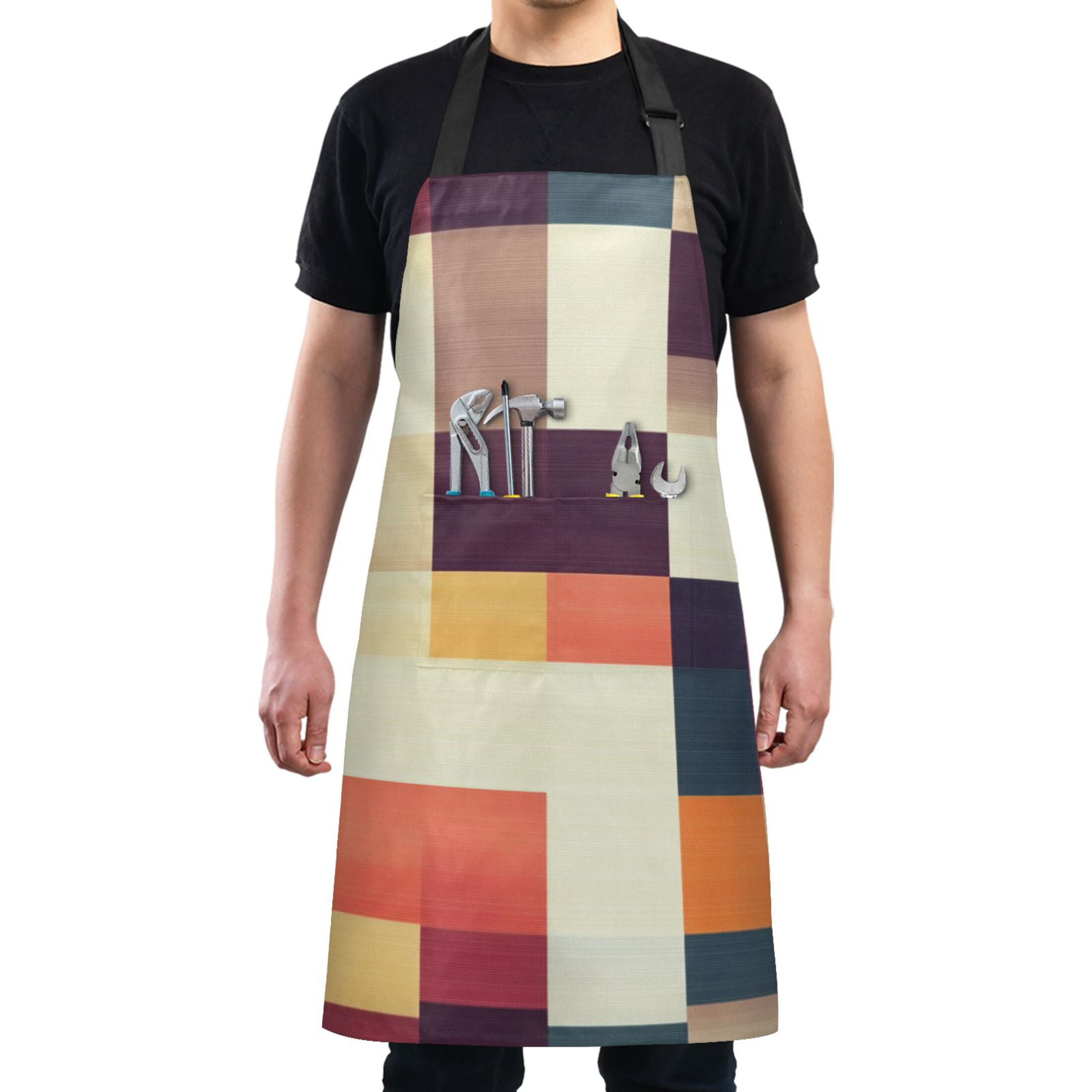 Abstract Square Pattern Chef Kitchen Apron with Pockets for Women ...