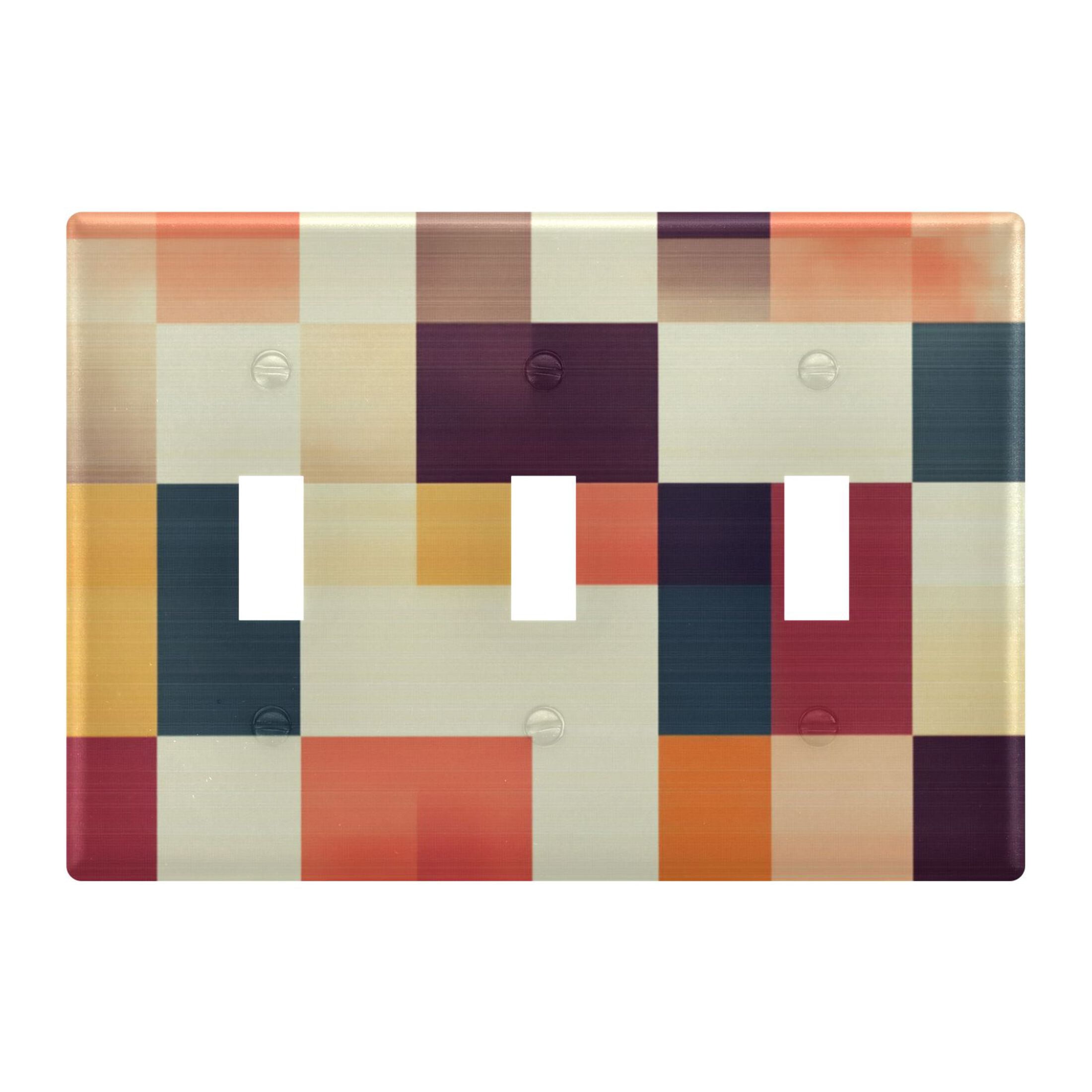 Abstract Square Pattern Light Switch Cover Decorative 3 Gang Wall Plate ...