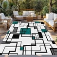 Abstract Squares Indoor Outdoor Rugs 4x6 Ft, Green Gray Geometric Line ...