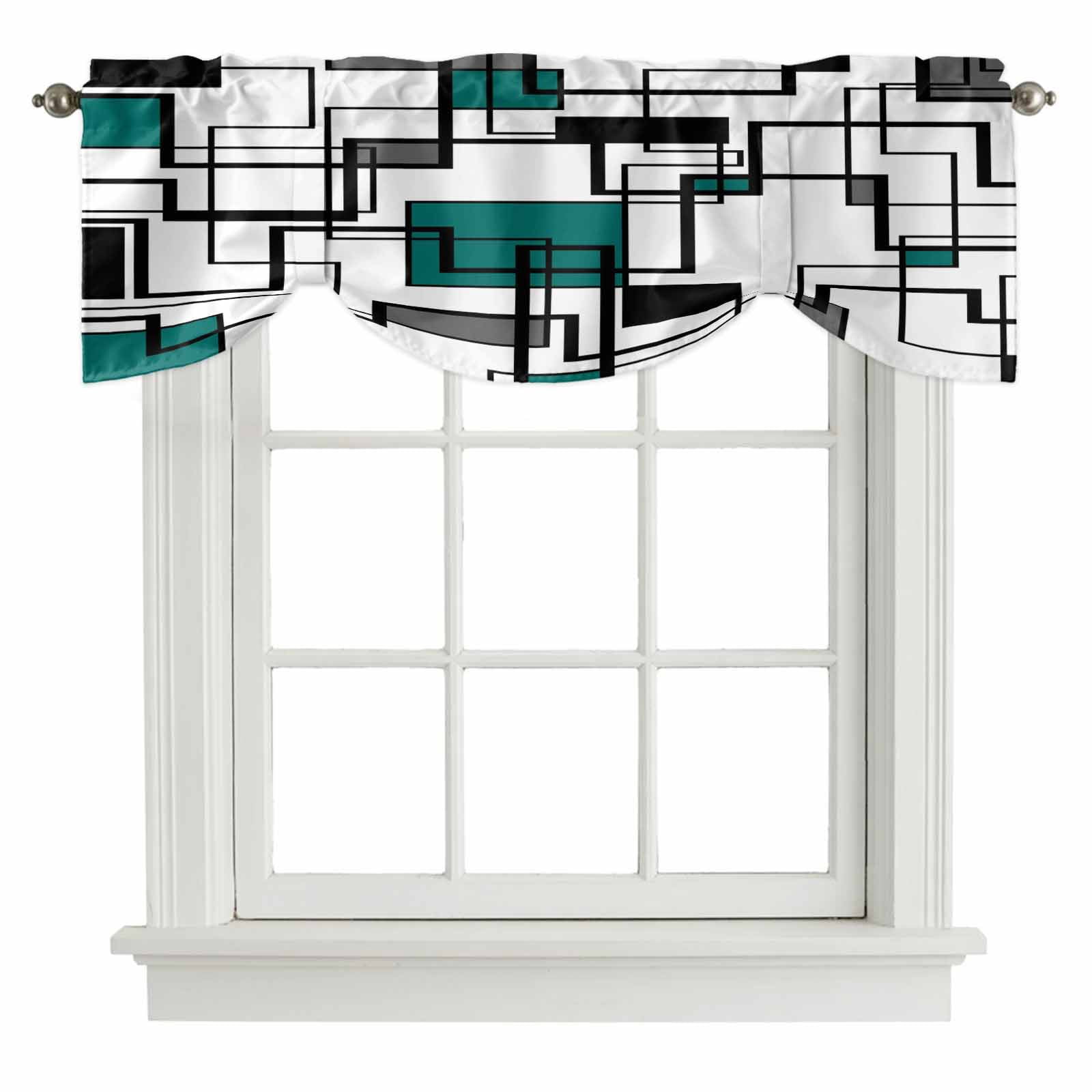 Abstract Squares Tie Up Valance Curtains Green Gray Geometric Line ...