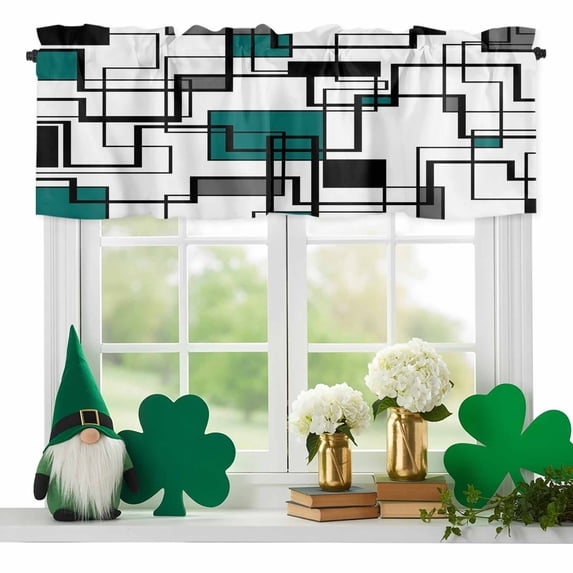 Abstract Squares Valances for Windows, Green Gray Geometric Line Modern ...
