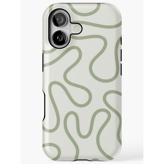 Abstract Squiggle Maze Sage Green Art iPhone Case 11 12 13 14 15 16 17 ...