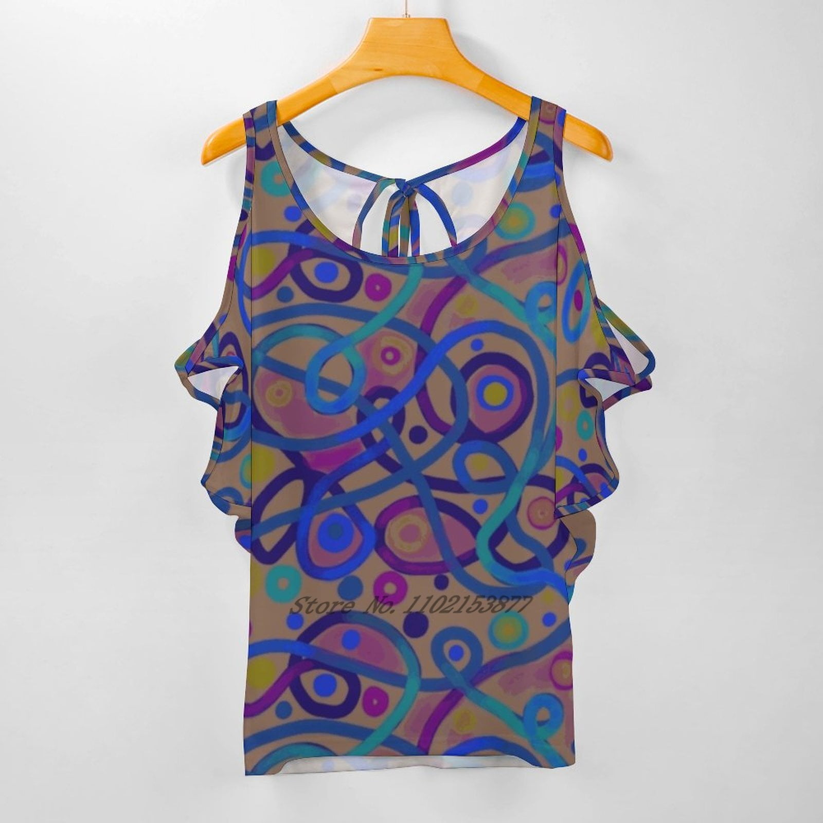 Abstract Squiggly Lines Composition Brown Women'S T-Shirt Casual Short ...