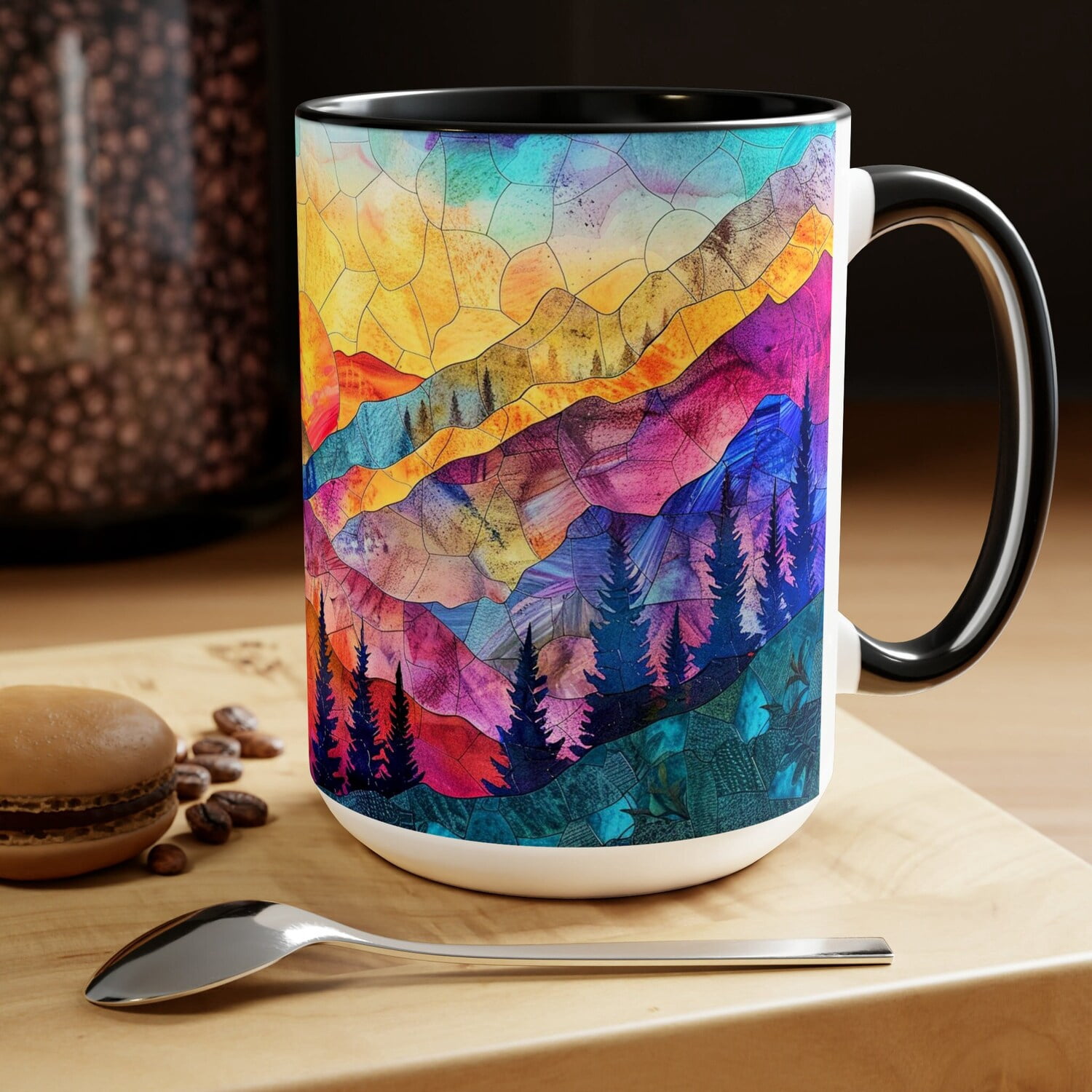 Abstract Stained Glass Mountain Mug: Nature Inspired Coffee Mug ...