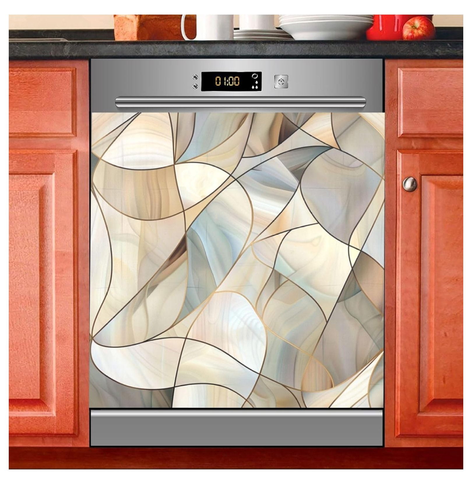 Abstract Stained Glass Pattern Dishwasher Magnet Cover Sticker Magnetic ...