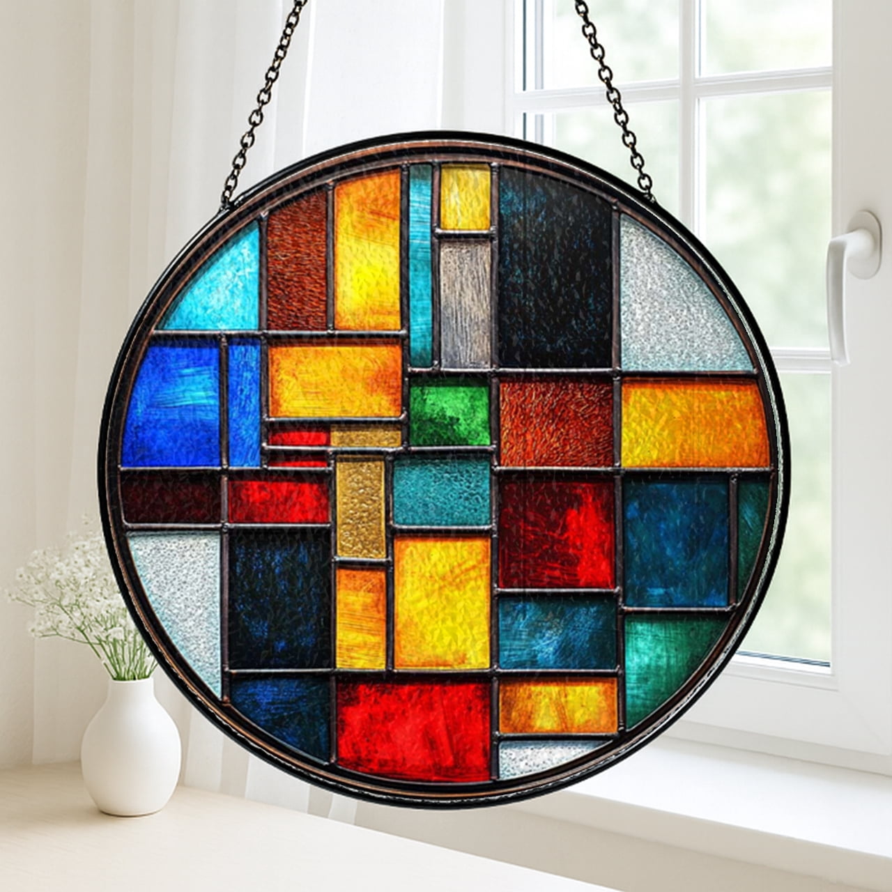 Abstract Stained Glass Style Suncatcher, Geometric Decorative Window ...