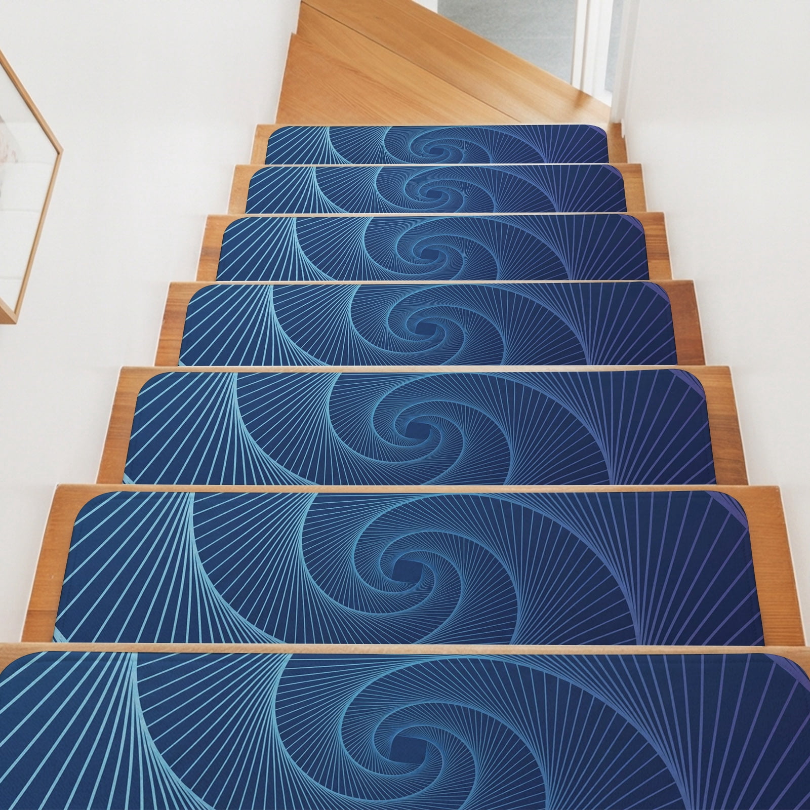 Abstract Stair Treads Non Slip for Steps Blue Stripe Geometric Swirling ...