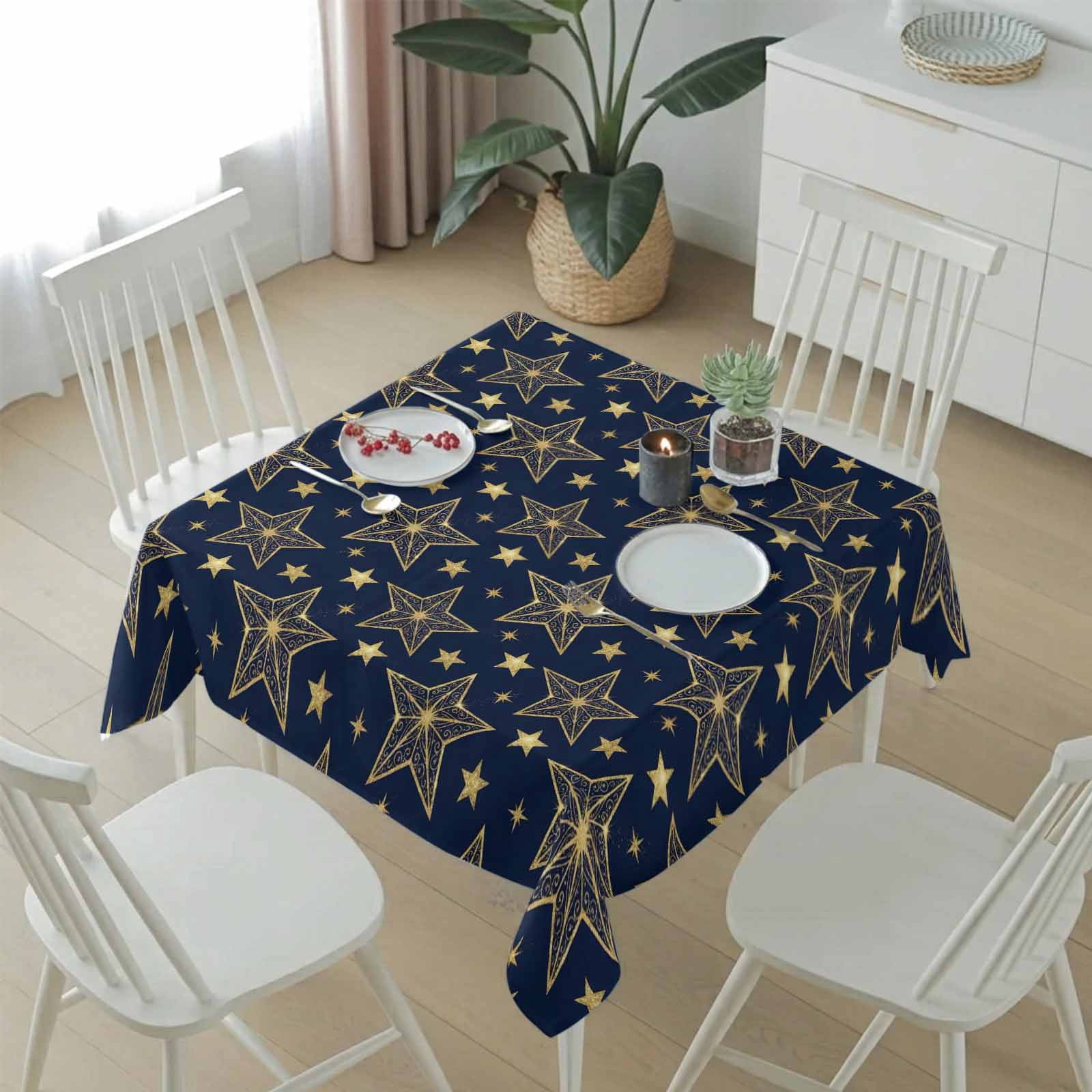 Abstract Star on Navy Blue Table Cloth 54x54in, Waterproof Square ...