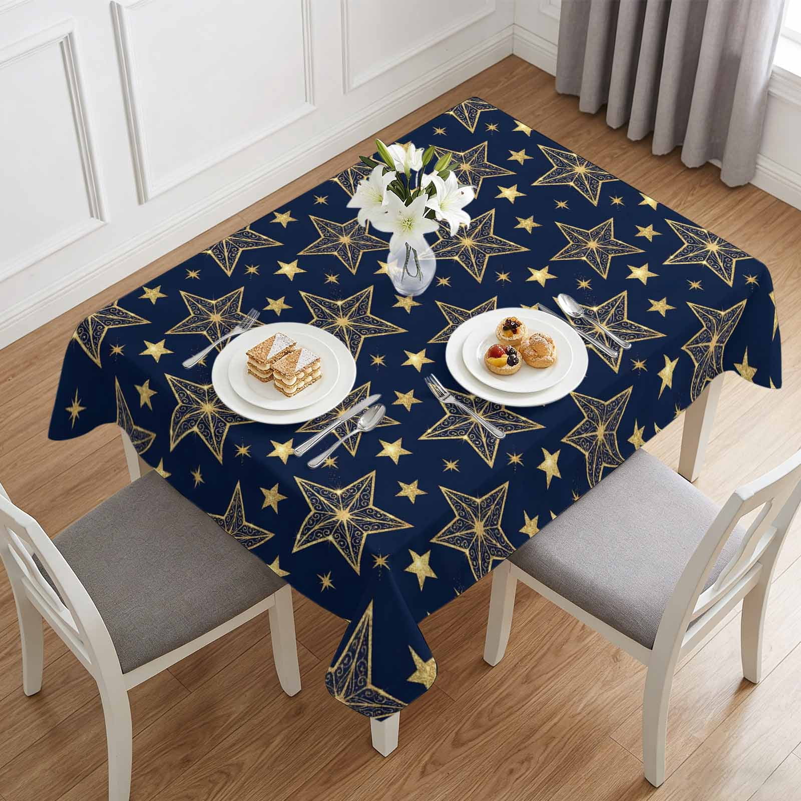 Abstract Star on Navy Blue Table Cloth 60x84in, Waterproof Rectangle ...