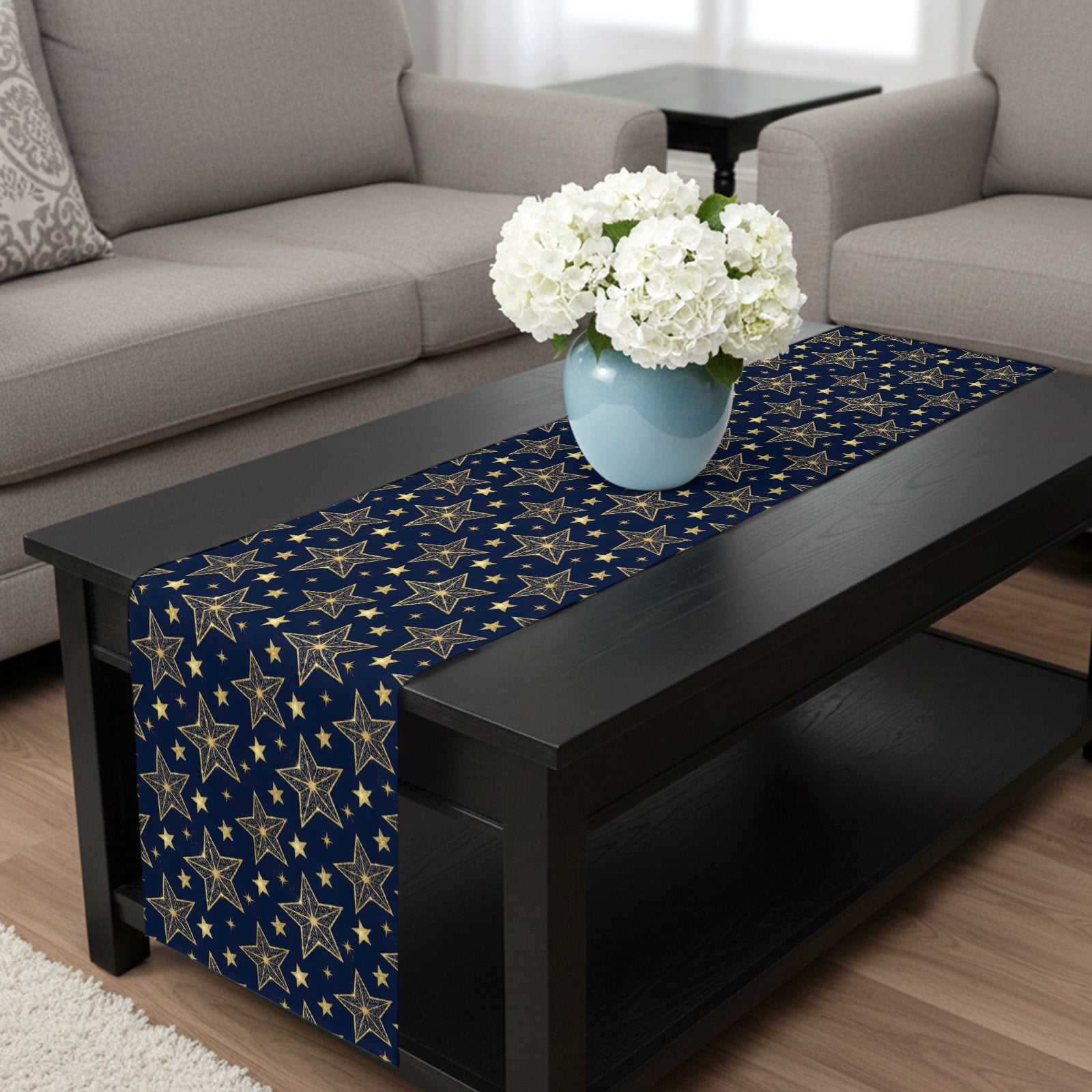 Abstract Star on Navy Blue Table Runner 72 Inches Long,Kitchen Dining ...