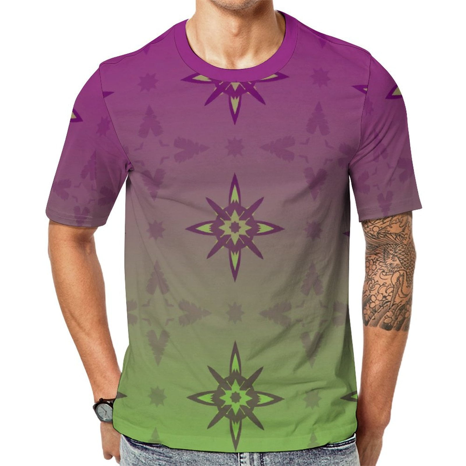 Abstract Star Pattern Gradient Background T Shirt For Men Summer Casual ...