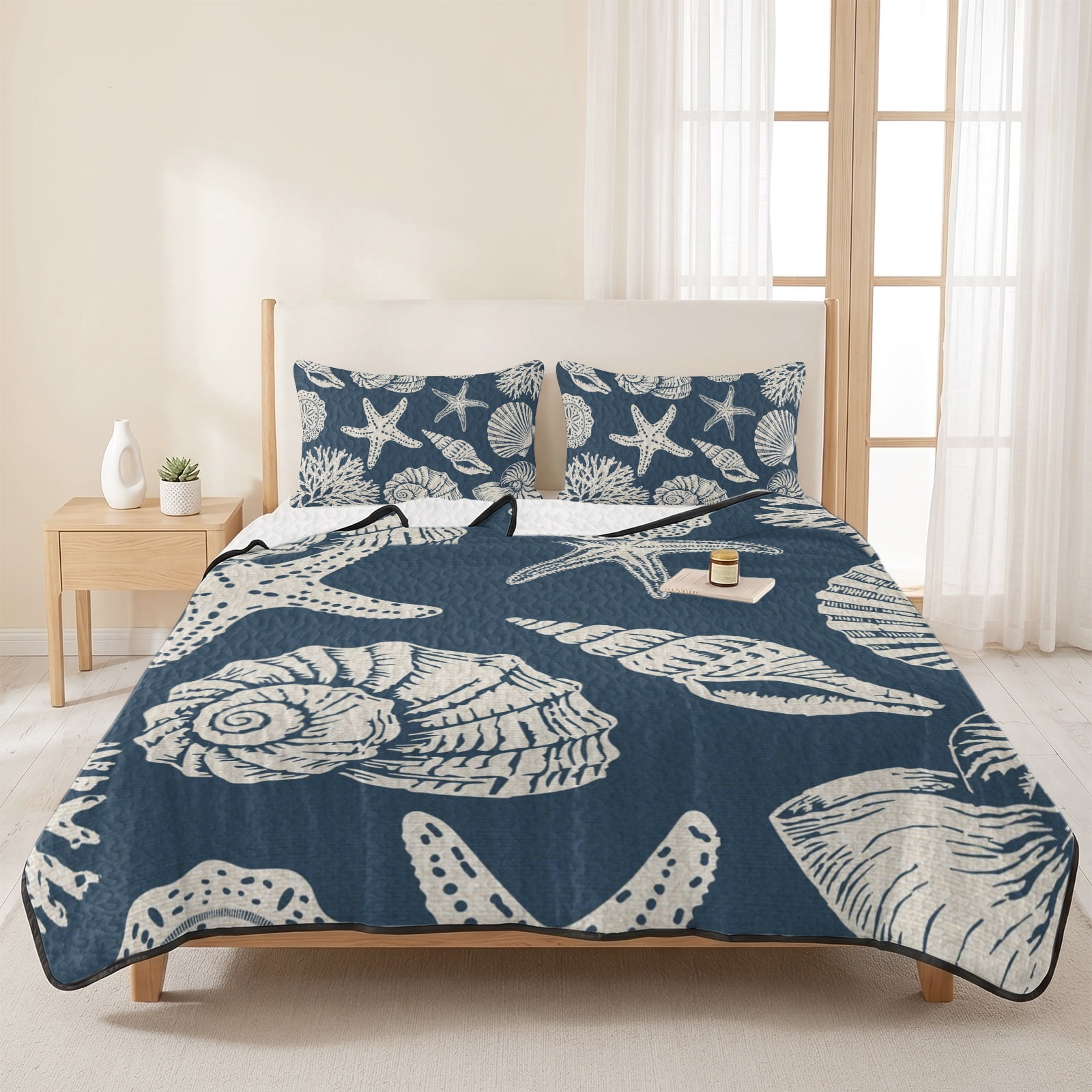 Abstract Starfish Conch Shell 3 Pieces Quilt Set,1 Quilt with 2 Shams ...