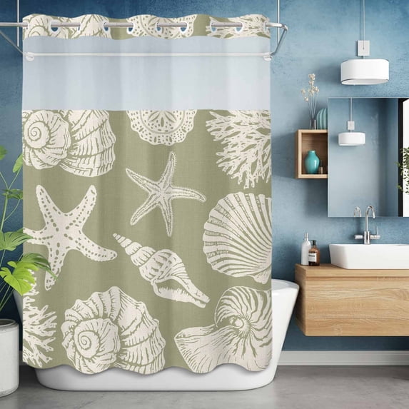 Abstract Starfish Conch Shell No Hook Shower Curtain with Snap in Liner ...