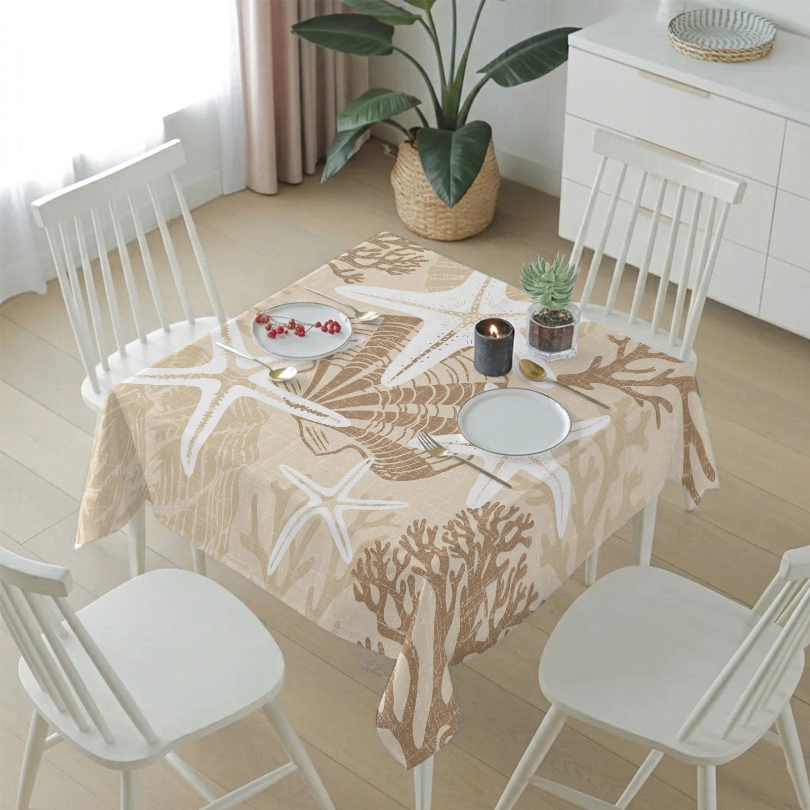 Abstract Starfish Khaki Shell Table Cloth 60x60in, Waterproof Square ...