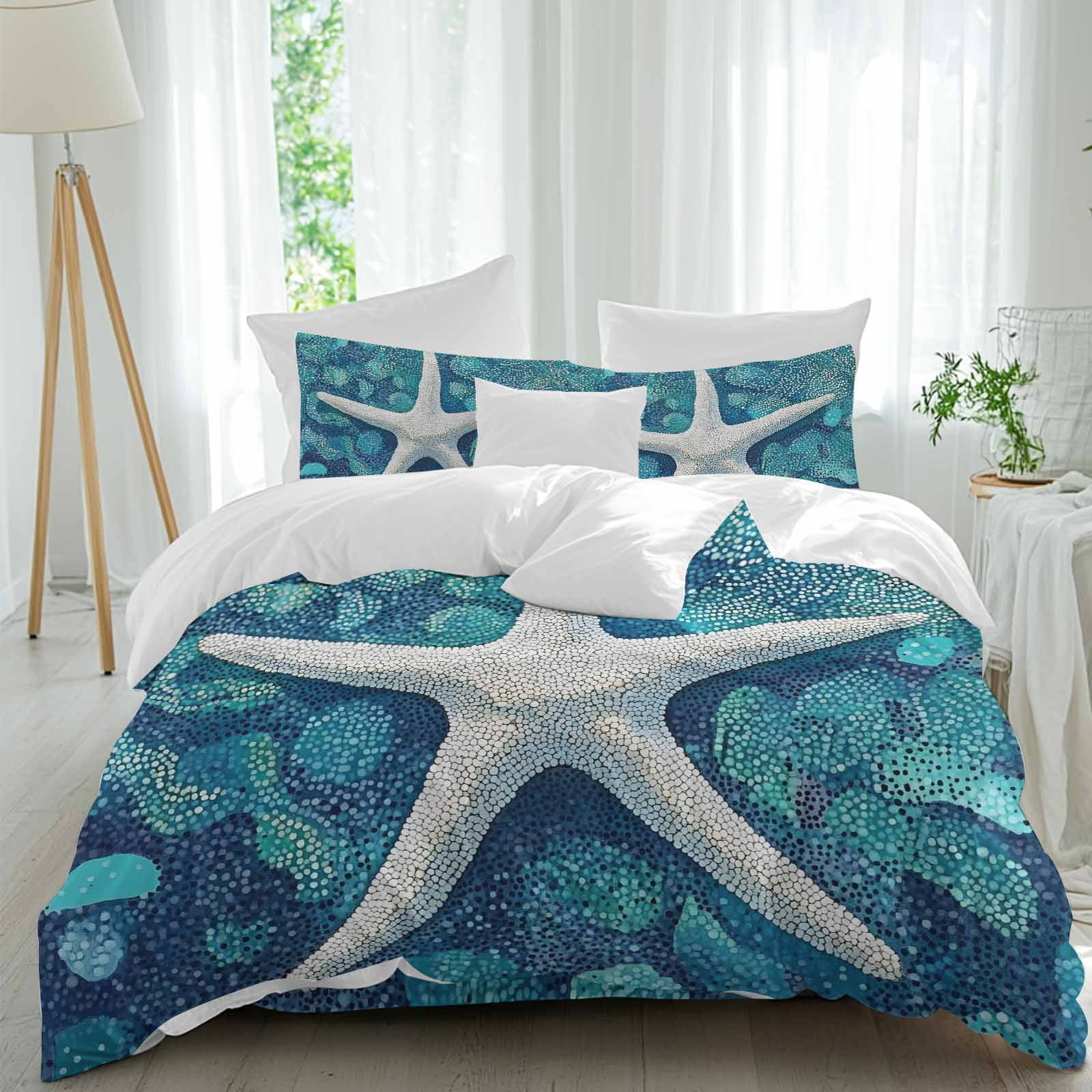 Abstract Starfish Queen Duvet Cover Set, Retro Watercolor Yellow ...